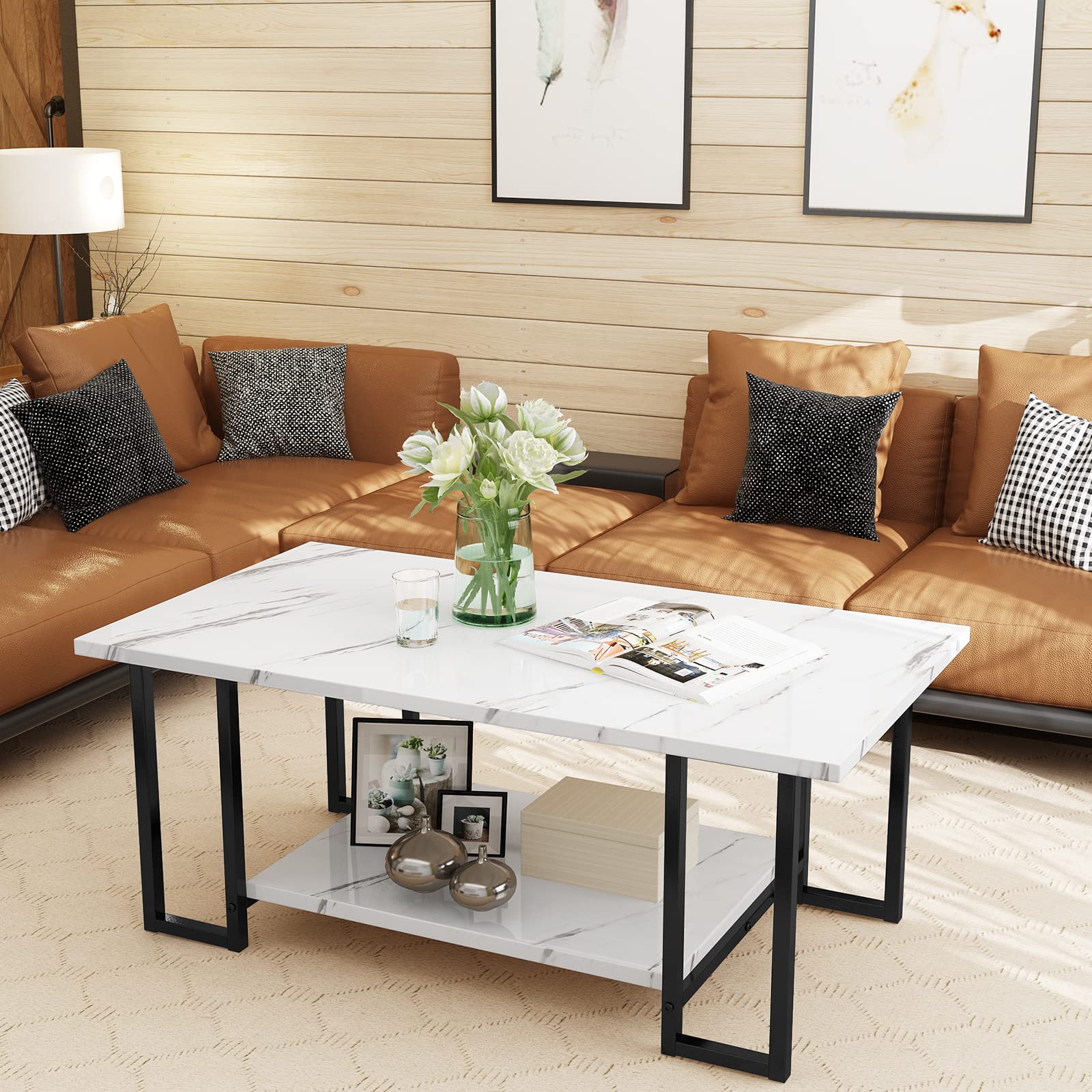 Lamerge 3 Piece Industrial Living Room Coffee Table Set with 2 End Tables Hooseng Furniture