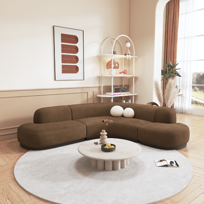 Ghita Flannel Curved Corner Sofa 4 Seater – Hooseng Furniture
