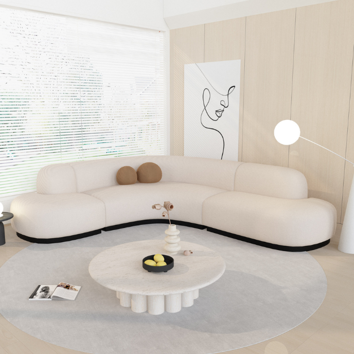 Ghita Flannel Curved Corner Sofa 4 Seater – Hooseng Furniture