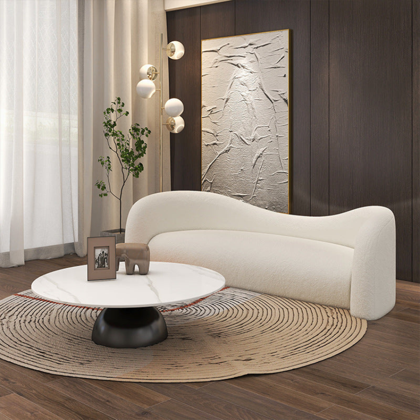 White Boucle Curved Sofa with Double Chairs | Ghita by Hooseng ...