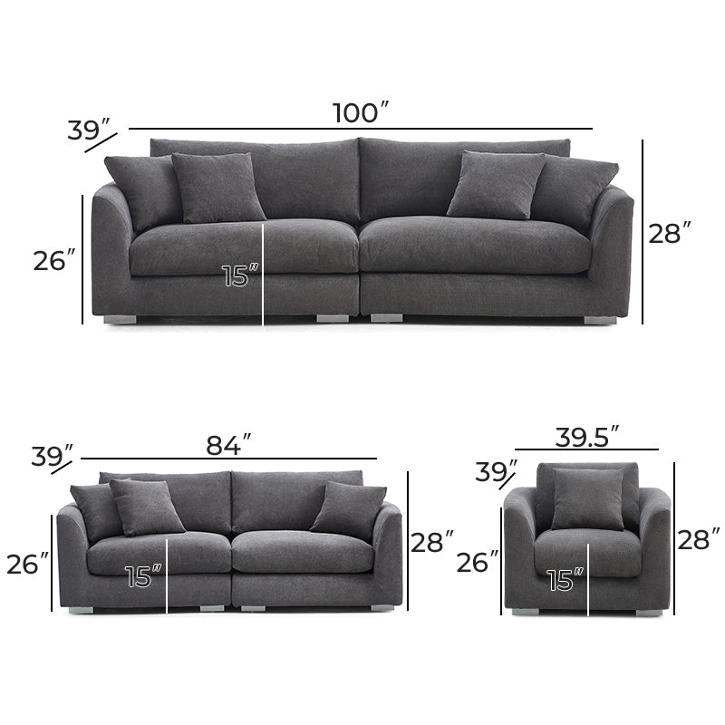 Teaka Boutique 3 Pieces Family Room Sofa Set – Hooseng Furniture
