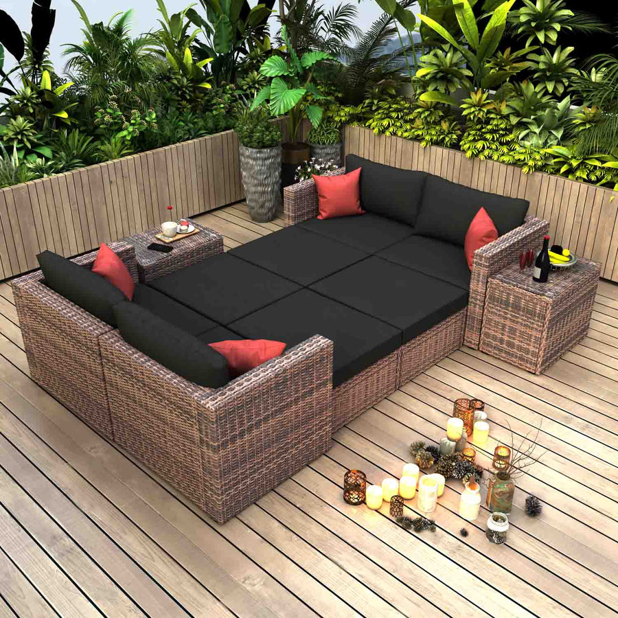 Irta 10 Pieces Outdoor Patio Wicker Conversation Sectional Sofa Set ...